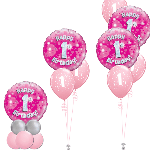 1st Birthday Pink and Silver Balloons | Cardiff Balloons